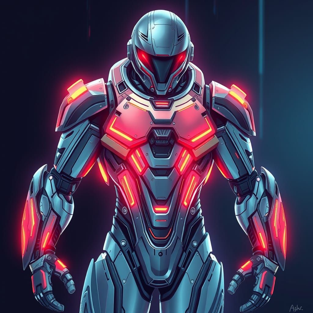 shex - Futuristic Exosuit in Neon-Lit Industrial Style