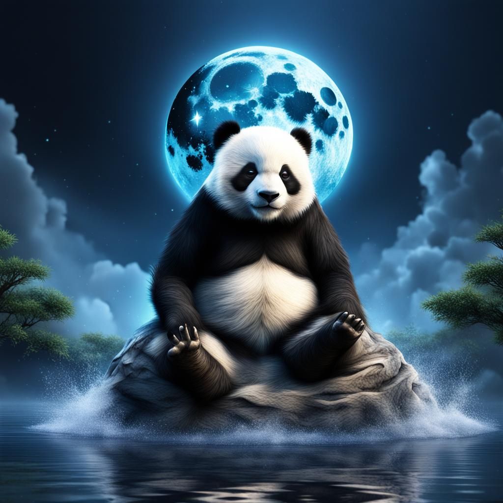 moon panda meditating in the moon - AI Generated Artwork - NightCafe ...