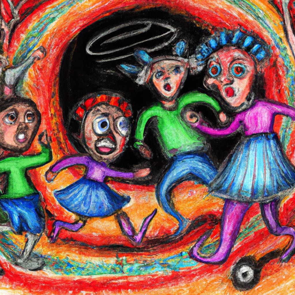 Terrified children running from the witch doctor. - AI Generated ...