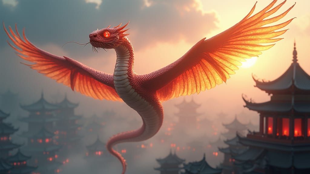 Mystical Serpent Soars Through Chinese Skies in Re... - AI Art