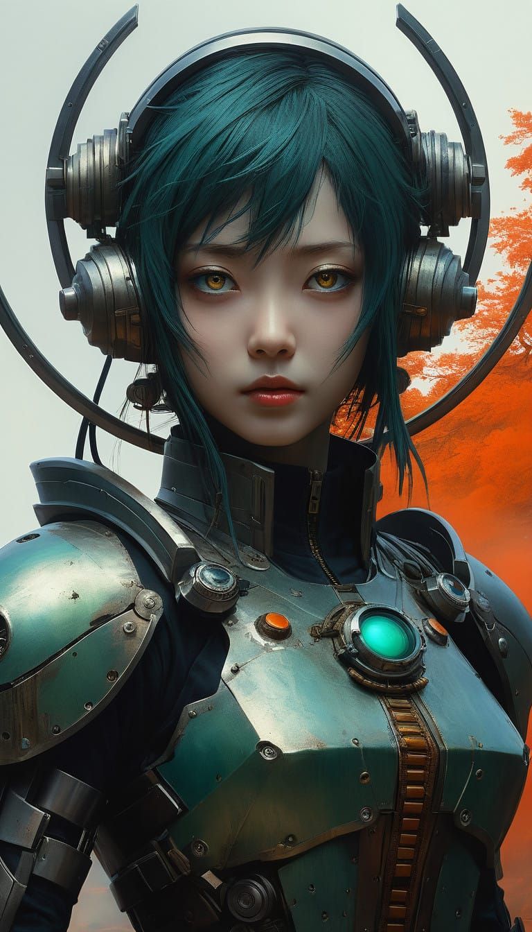 Cyborg Mecha in a Nighttime Battlefield - AI Art