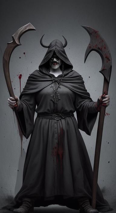 Medieval Executioner with juggalo face with demon eyes with axe with ...