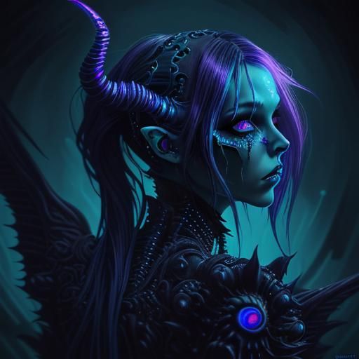 Demon Looking back Eldritch bioluminescent, Cyber, Goth, portrait ...