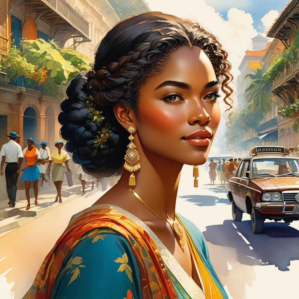 A Highly Detailed Illustration Of A Beautiful Young Women In City 2023