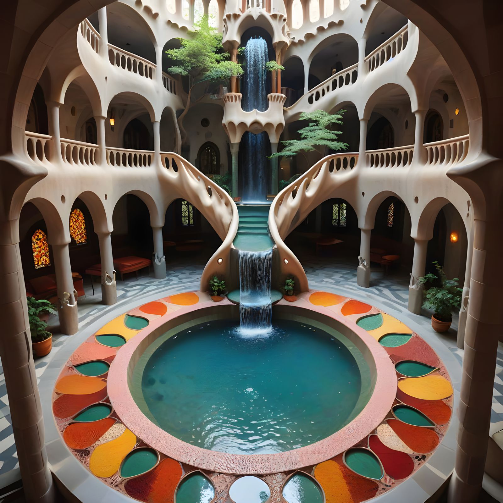 Ethereal Elf's Mansion in Minas Tirith with Cascad... - AI Art