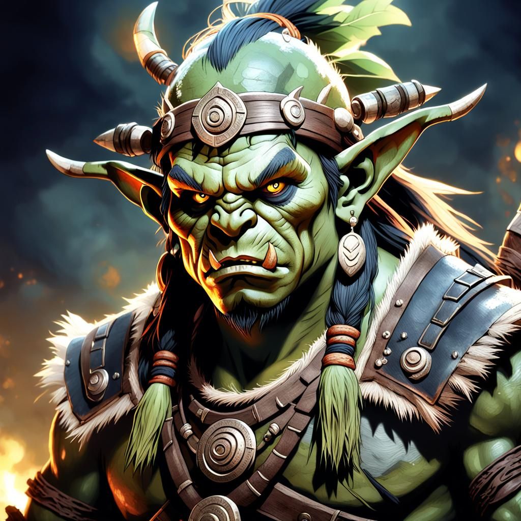 Portrait of an orc shaman. Fantasy RPG hero. Volumetric and dynamic ...