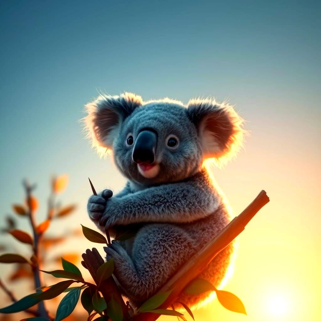 Koala - Fluffy Koala Basks in Sunset Glow