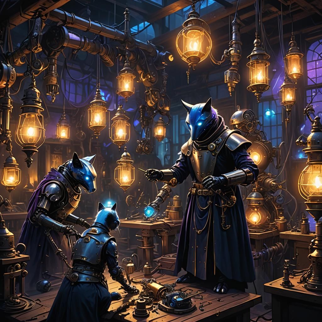 Surreal Robot Cat Crafted by Plague Doctors in a H... - AI Art