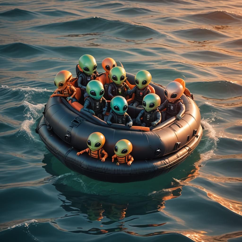 Aliens on inflatable boat - AI Generated Artwork - NightCafe Creator