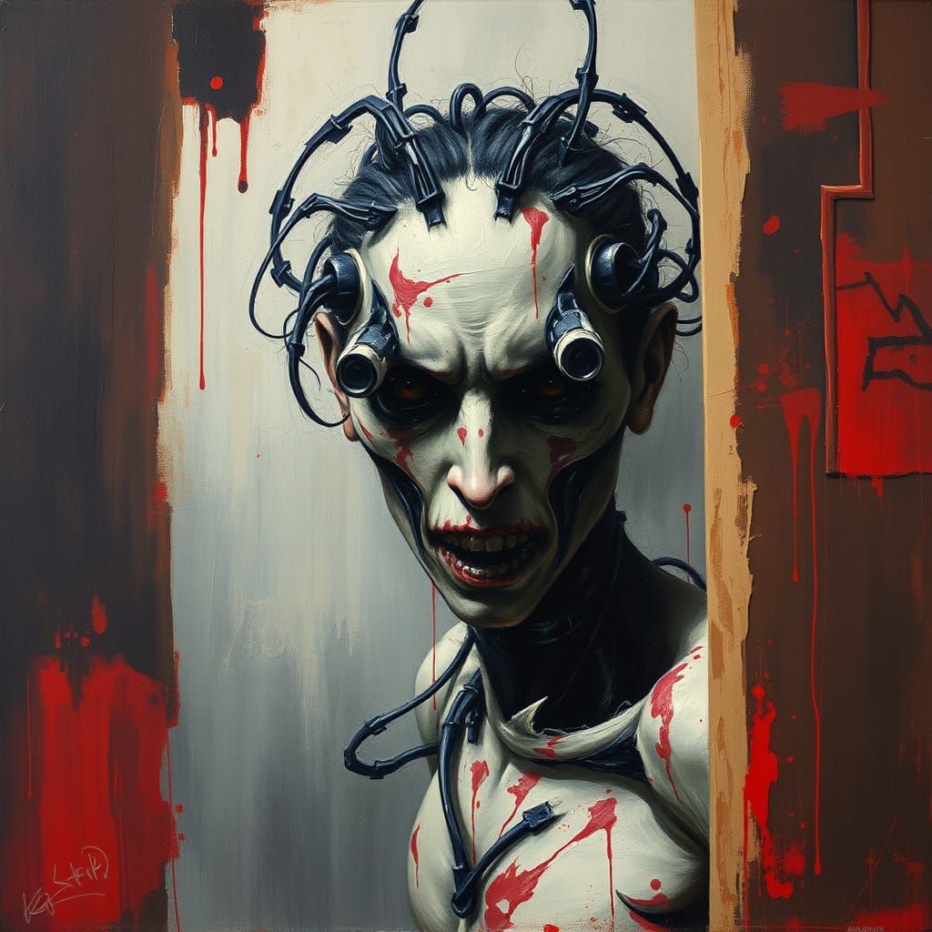 Distorted Figure in a Dark Biomechanical Style - AI Art