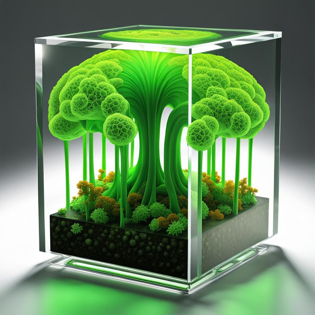 intricate Maximalist bright green slime mold growing entirely inside a ...