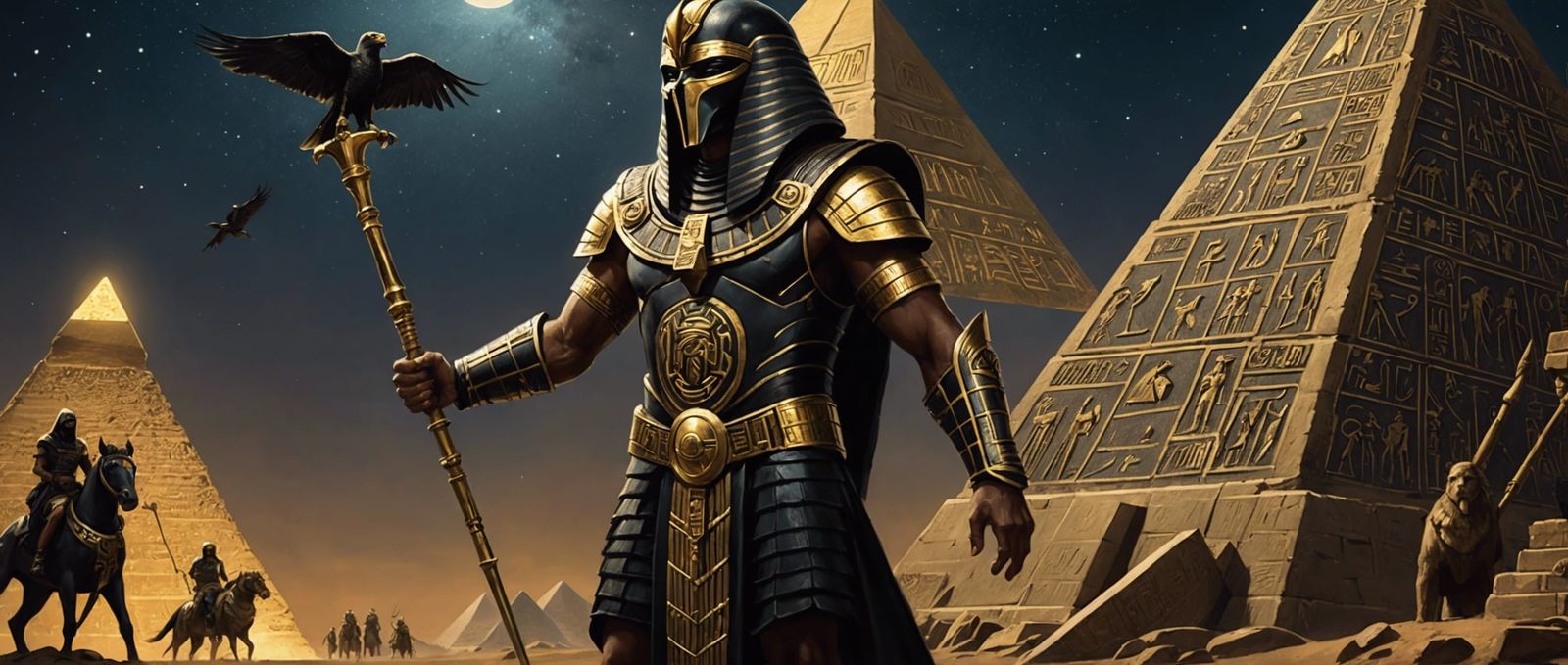 realistic, a black Horus in battle with a black Seth, shoulders and ...