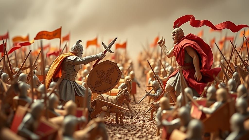 origami battle sceen of david and goliath between two armies Origami ...