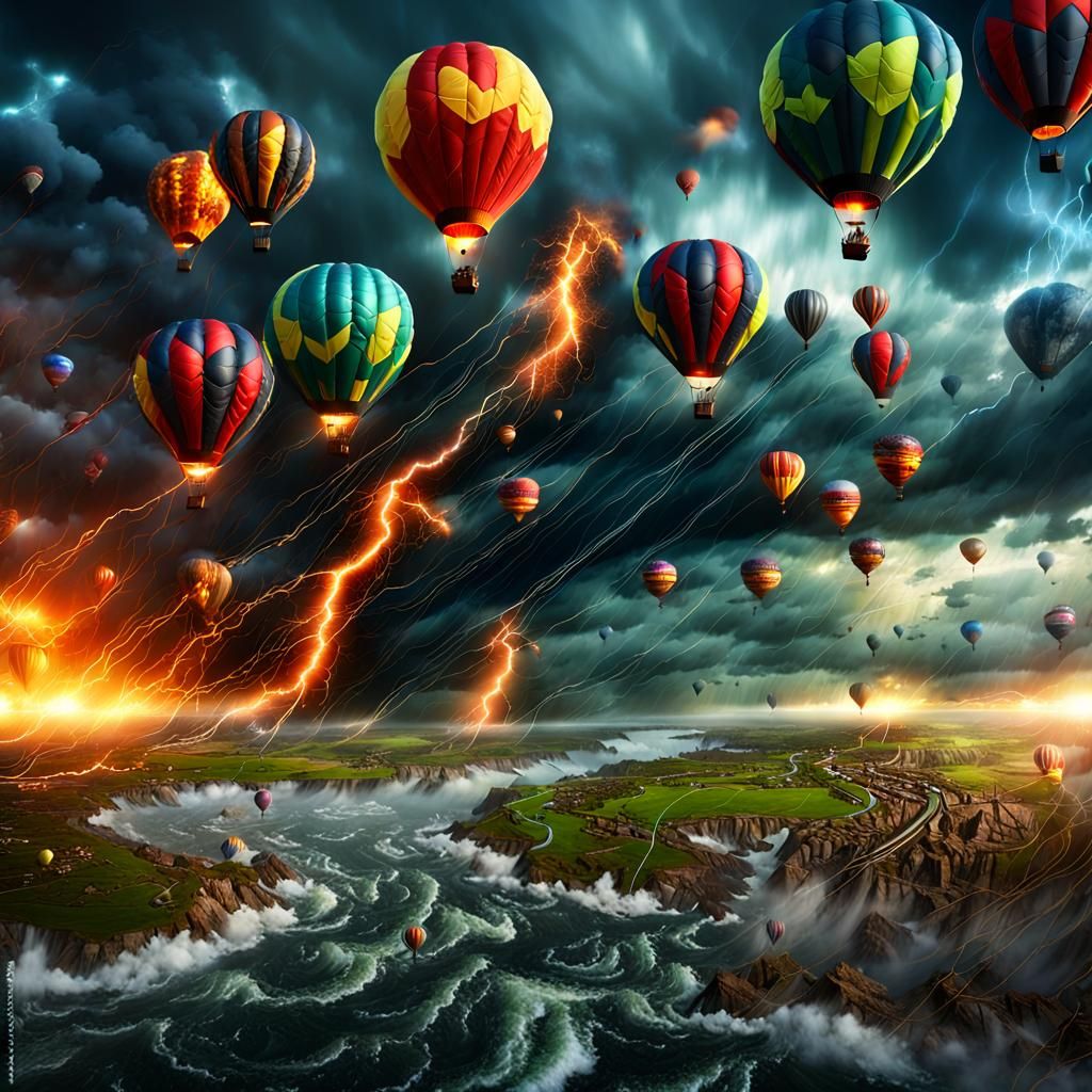 Dangerous lightning/hot air balloons in peril - AI Generated Artwork ...