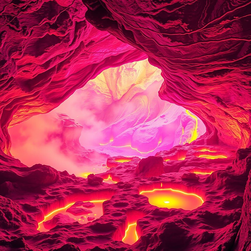 magma cave, winter - Vibrant Magma Cave in Winter Wonderlan...