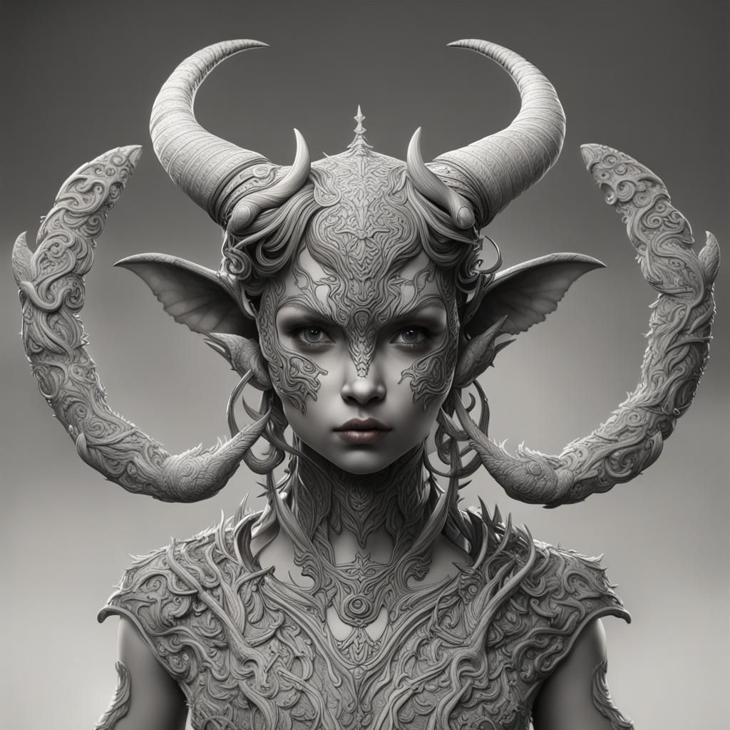 a horned child, intricate, beautiful, no deformities, line drawing ...