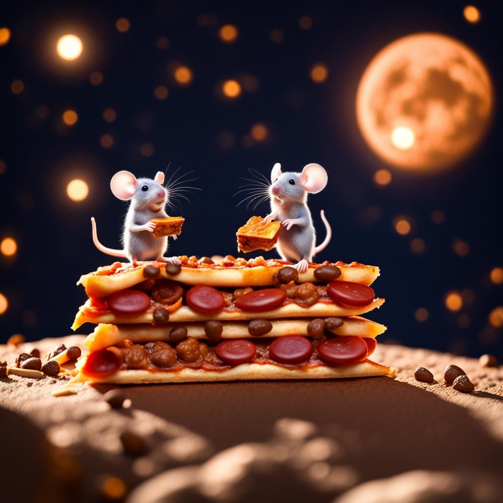 Photograph, Macro, mice love to eat square pizza, hot dogs in bun ...