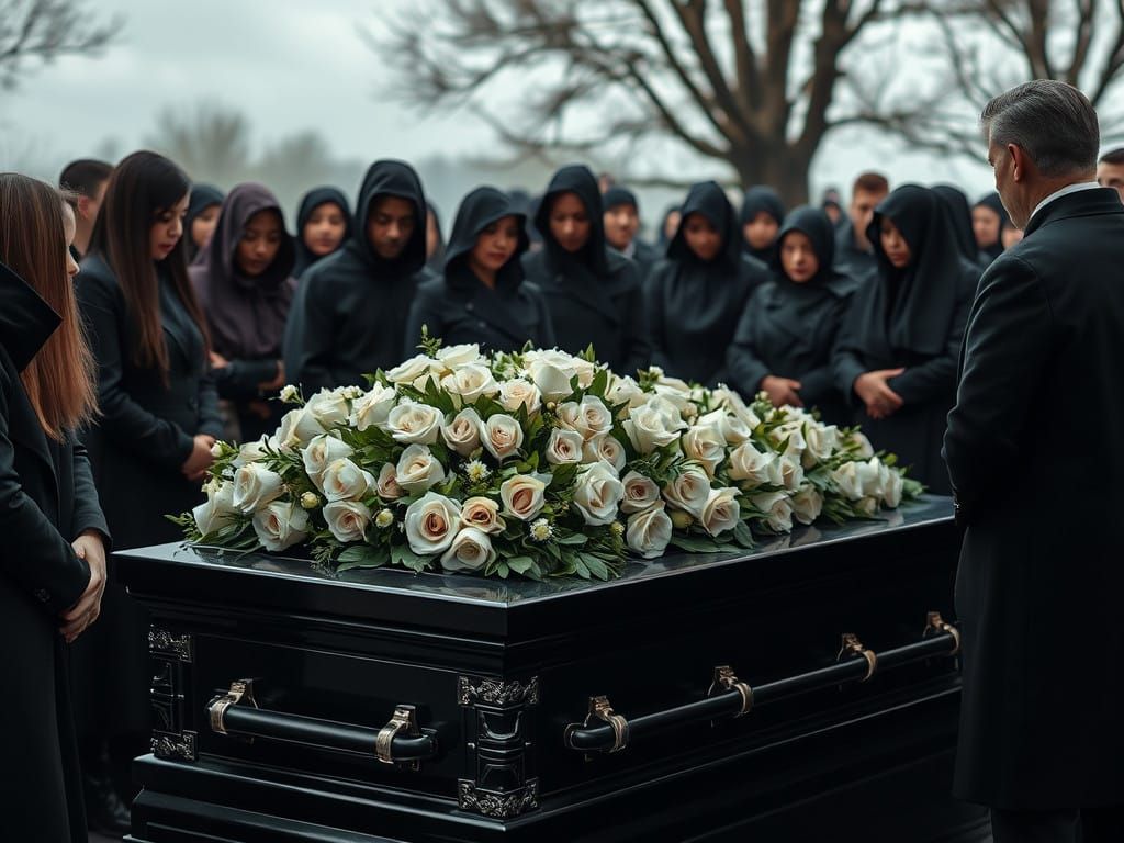 Elegant Mourning Scene in a Gloomy Funeral Setting... - AI Art