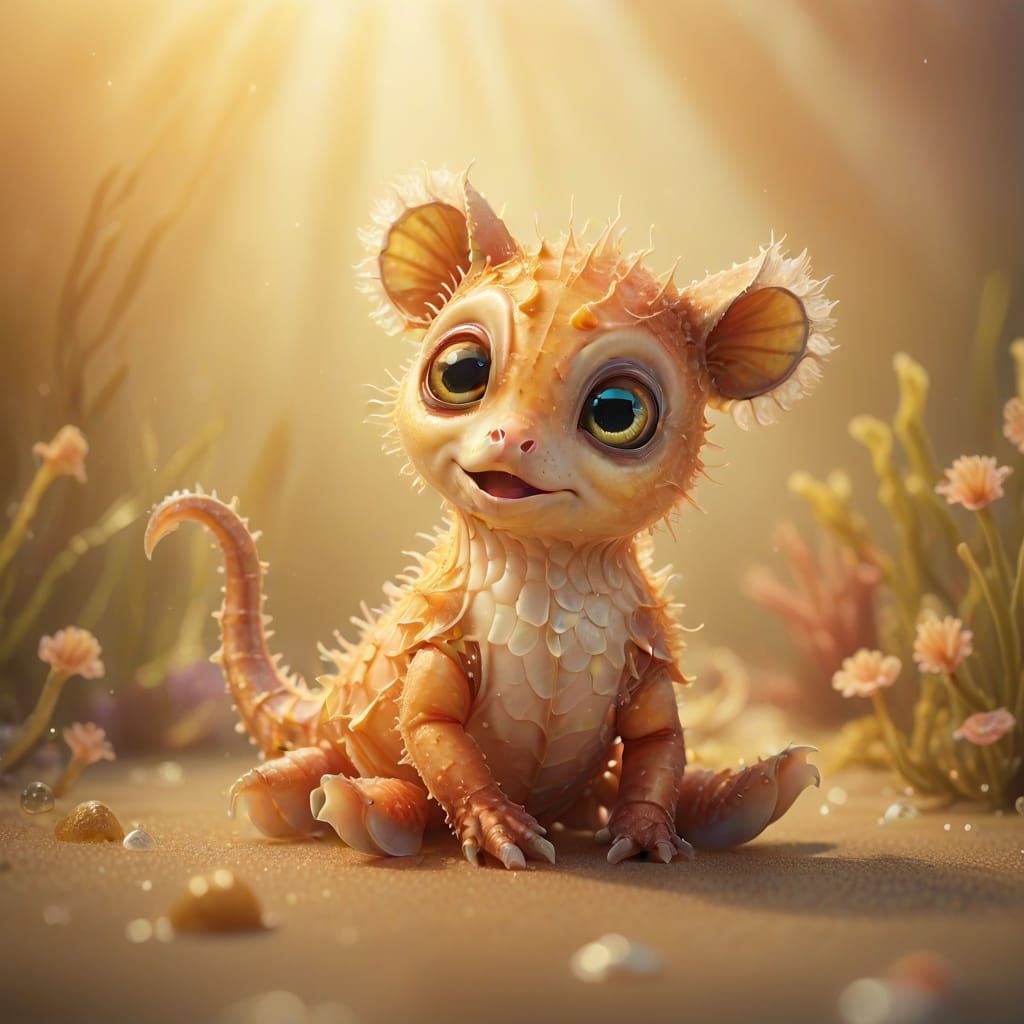 Sand Creature - Whimsical Oceanic Masterpiece: Iridescent Se...