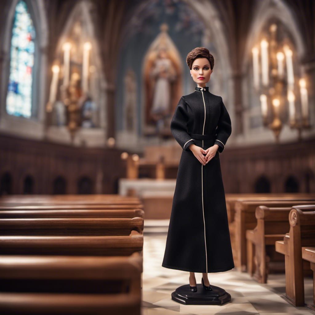 Female with short brown hair in black fitted clergy robe and clergy ...