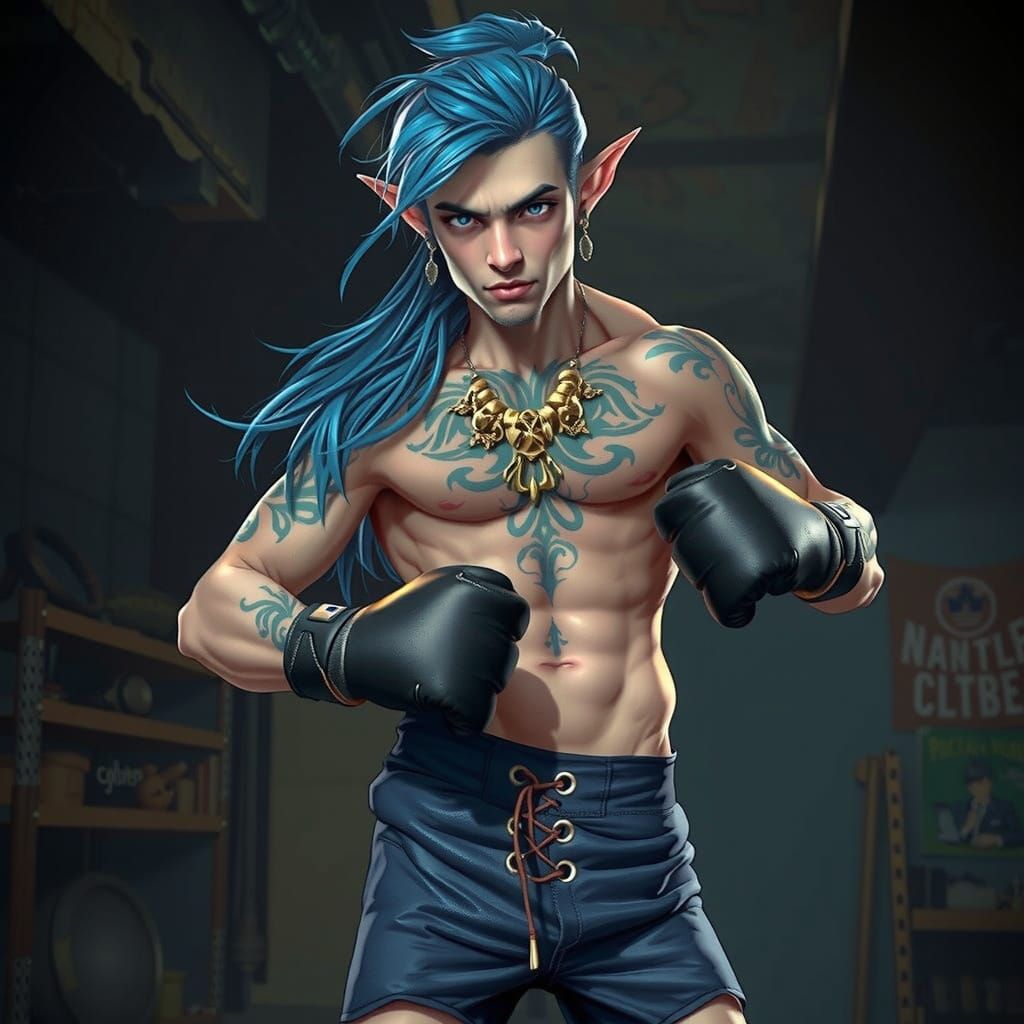 Elf Boxer 250331E - Mystical Elf Boxer in Dark Fantasy Style