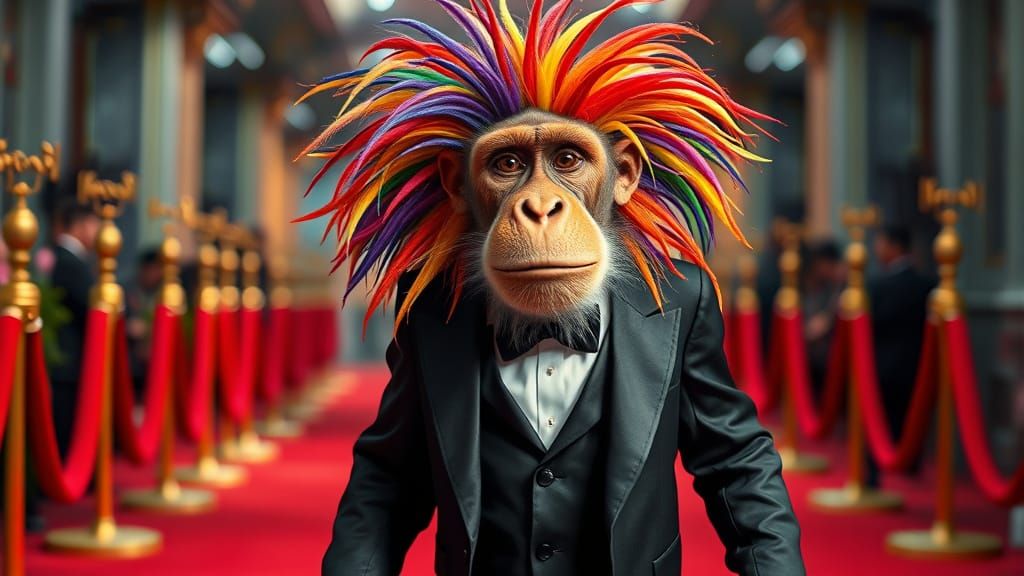 Eccentric Monkey Strolls Down Red Carpet in Dapper... - AI Art