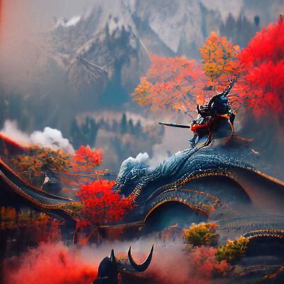 Samurai Riding a dragon, shooting arrows off it's back. - AI Generated ...