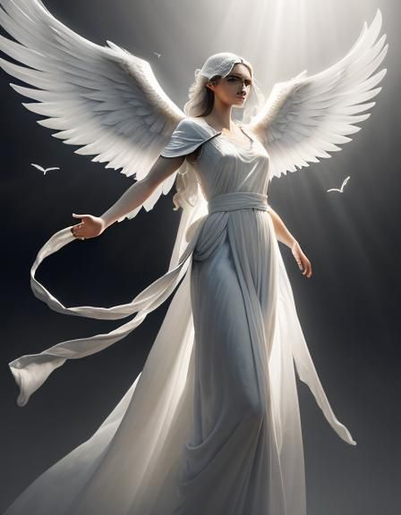 Beautiful Winged Ethereal Angel wearing heavenly white flowing robes ...