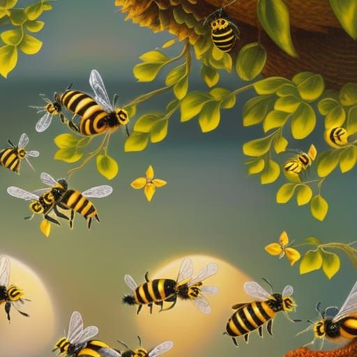 Storybook illustration, bees, bee hive, honey, fantasy illustration ...