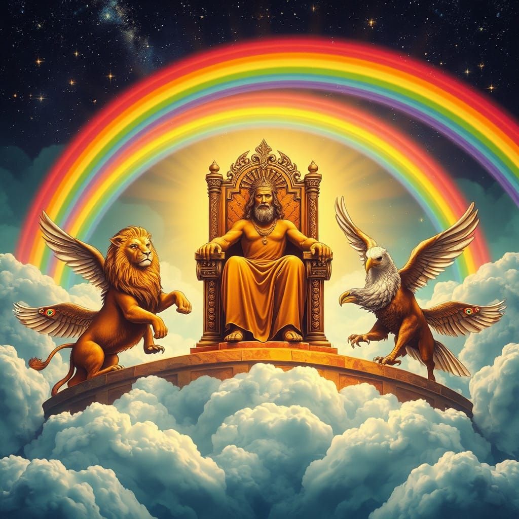 Regal Figure on Throne in Heavenly Realm - AI Art