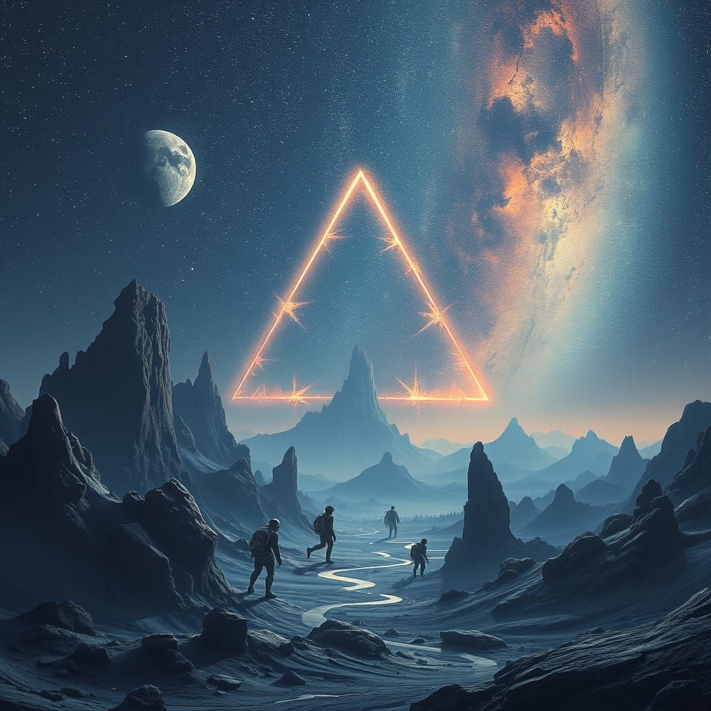 Alien landscape, trinary star - Ternary Star Alien World in...