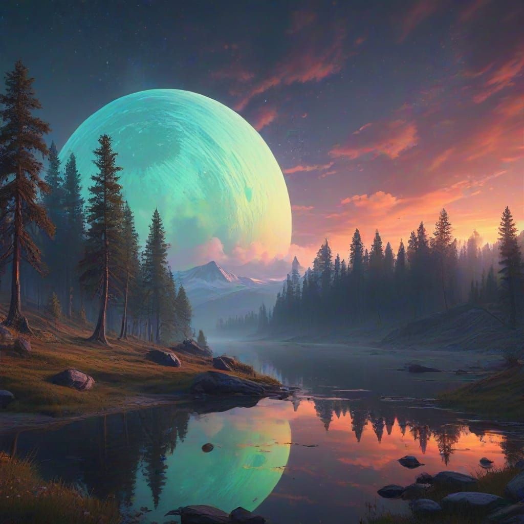 Ethereal Planet in the Milky Way Galaxy - AI Art