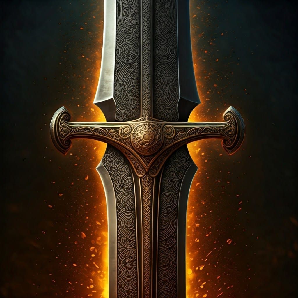 the entire large ancient looking sword made from gold and a wrought ...