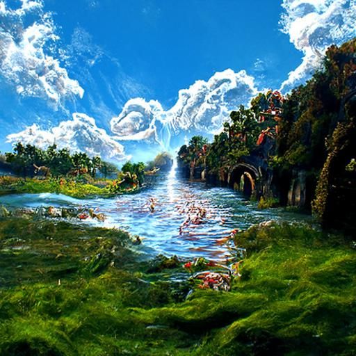 A divine river with eternal flow to heaven by Leonardo da Vinci and ...
