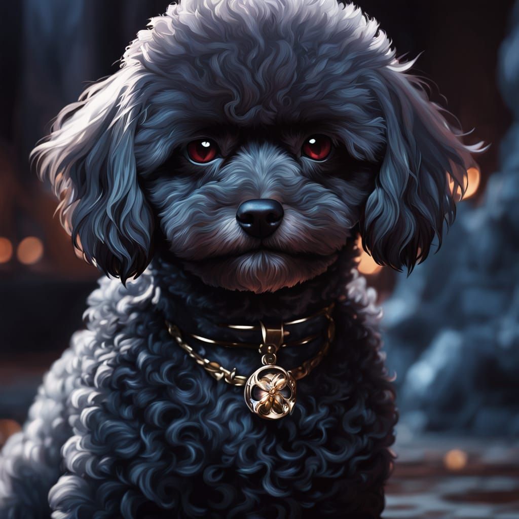 Dark God of Shadows with Loyal Poodle Companion - AI Art