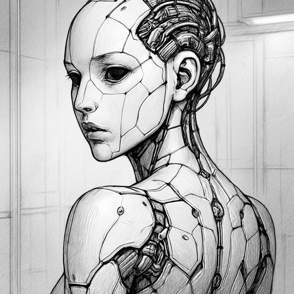 Android - Cyborg Gynoid Line Art in Cyberpunk Style