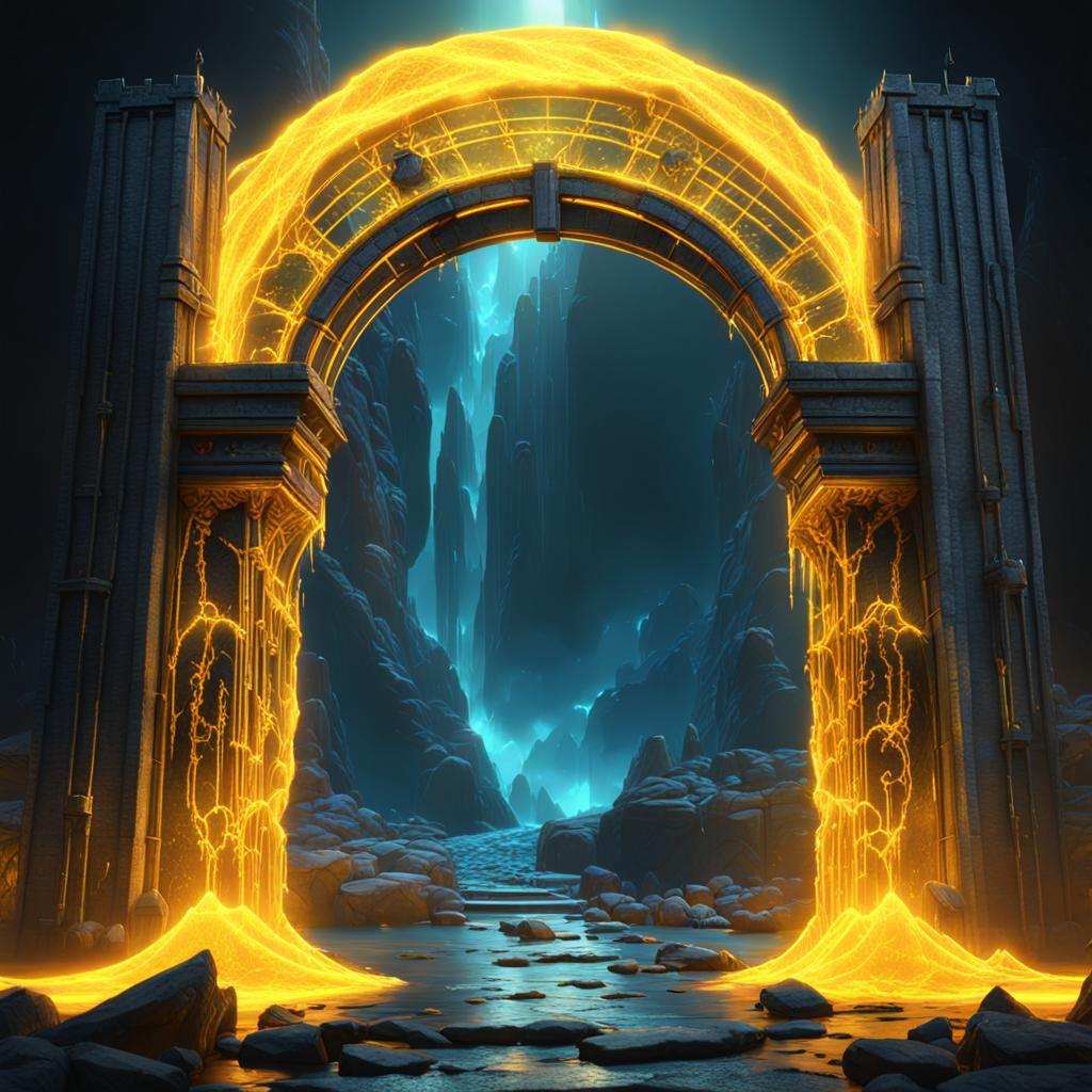 Ominous rift portal made of yellow light detailed matte painting, deep ...