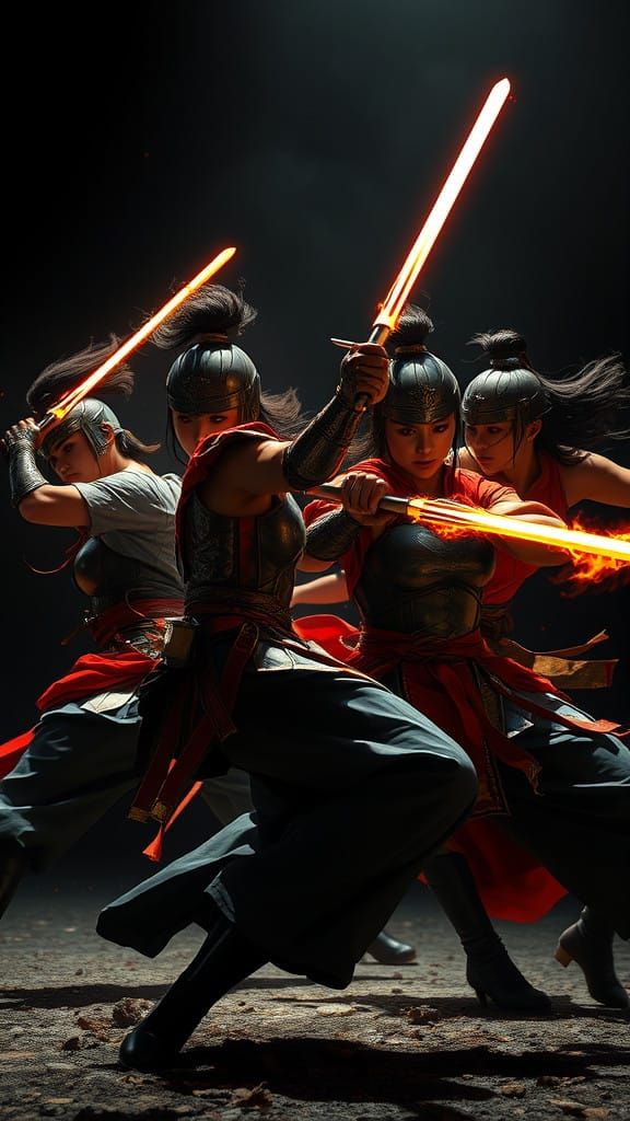 Sleek Warriors in Electrifying Battle Scene, High-... - AI Art