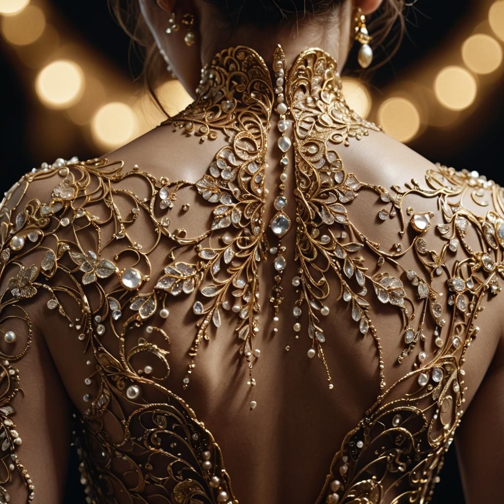 Hyper-Realistic Body Painting of Intricate Jewel Designs