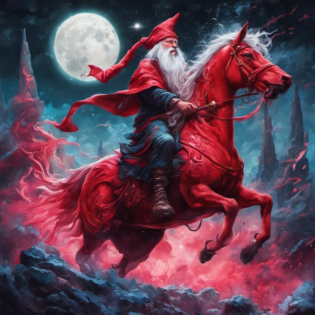 A wizard, riding a red mystical horse - AI Generated Artwork ...
