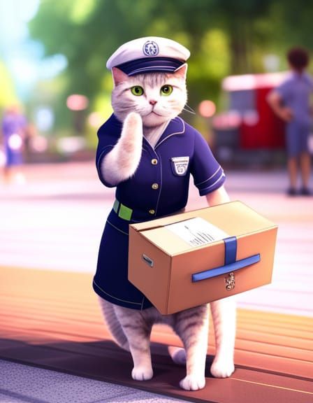 Cats with Jobs as mailman, Sunny morning in the summertime, realistic ...