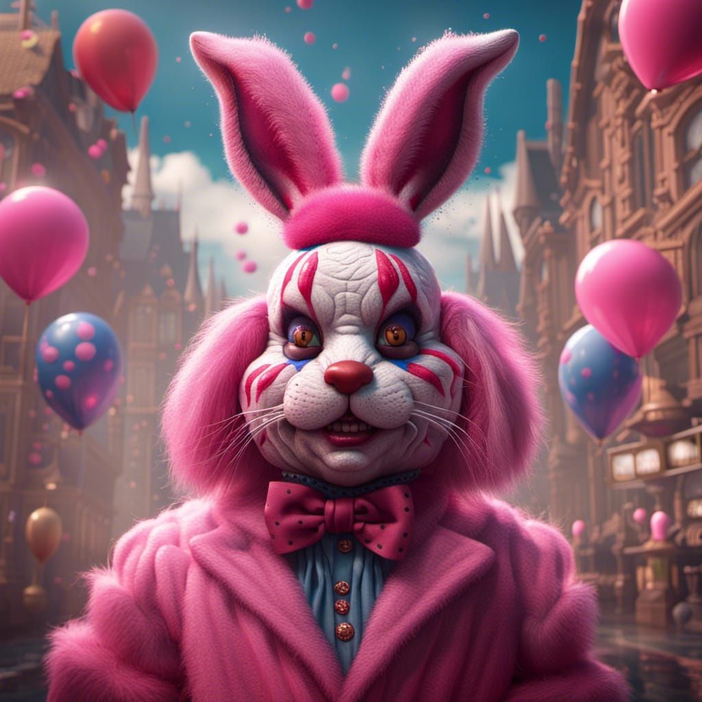 pink fur bunny as a clown - AI Generated Artwork - NightCafe Creator