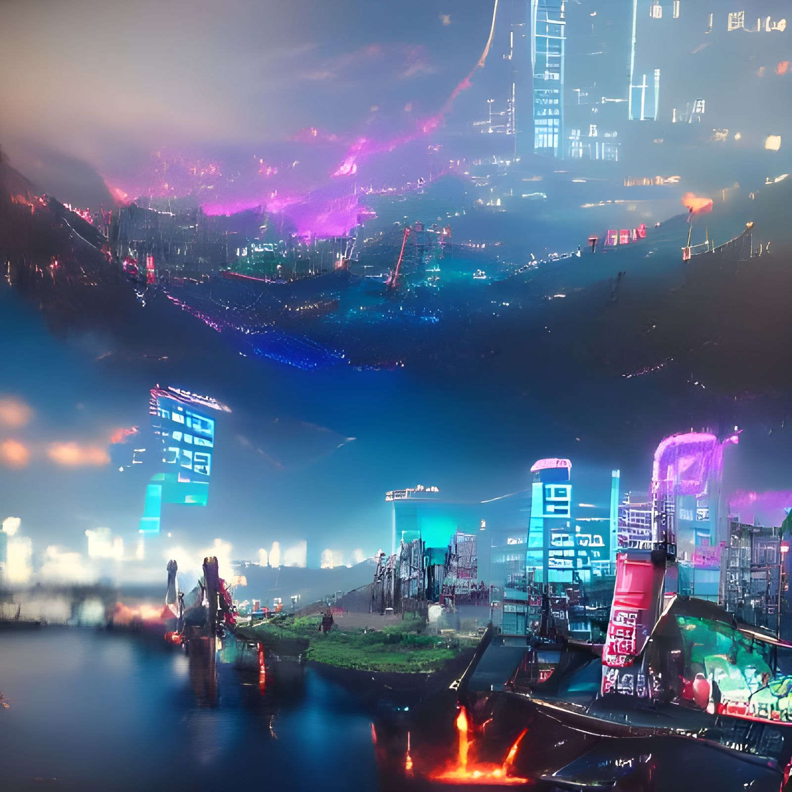 Tokyo skyline in 2050, lots of neon lights and activity - AI Generated ...