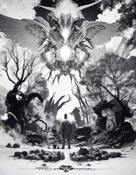 Surreal Art Deco Scene: Demons and Giants Confront... - AI Art