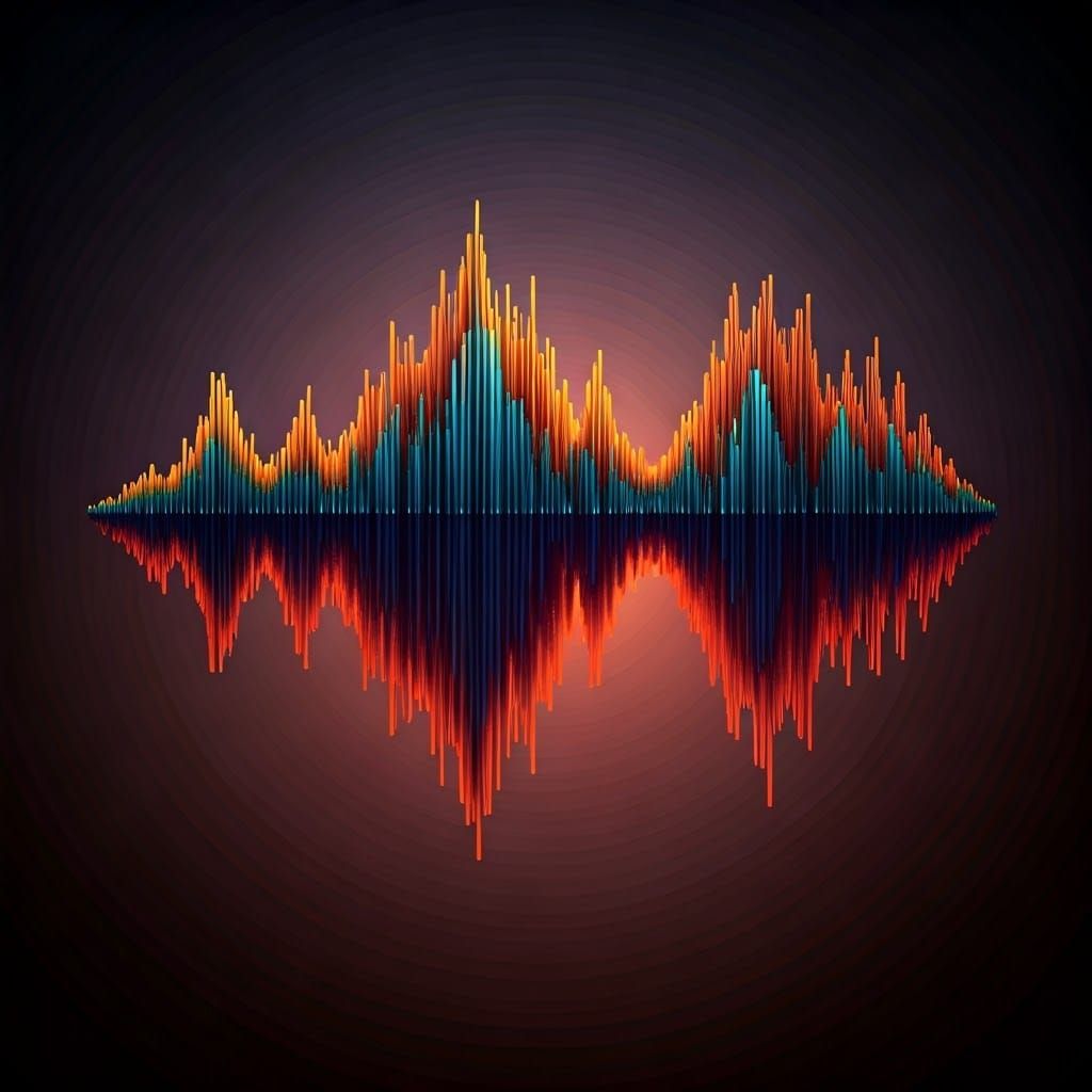 Vibrant, swirling sound wave logo, crafted with intricate, hand-painted ...