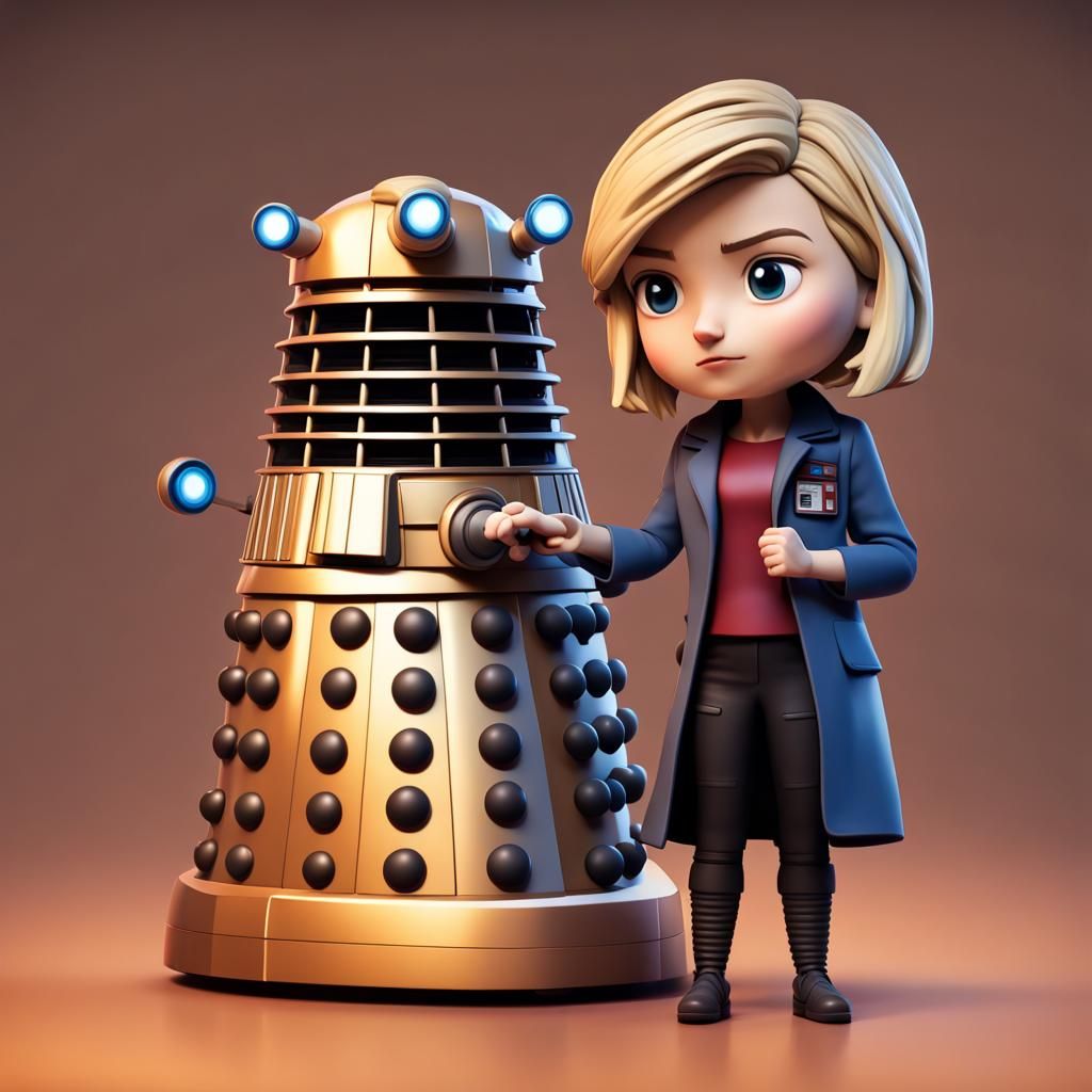 Chibi Jodie Whitaker as the Thirteenth Doctor facing a Chibi Dalek - AI ...