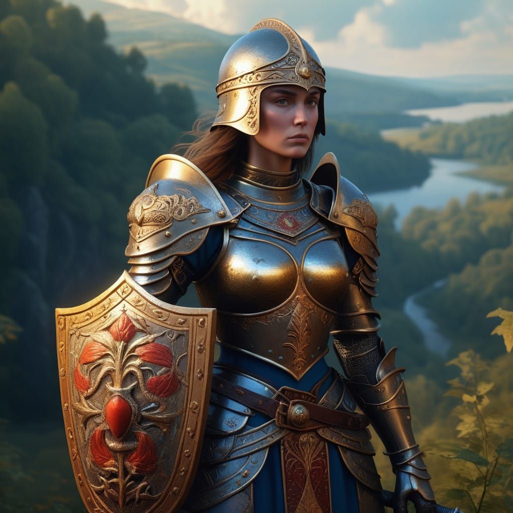 Elegant Lady Knight in Ornate, Hand-Crafted Armor - AI Art