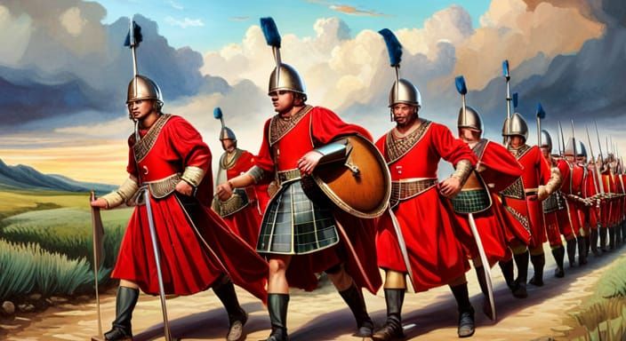 Fantasy concept, Ancient Roman era, sideview of "battle-hardened men ...