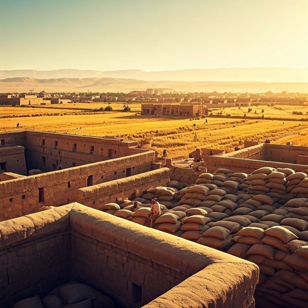 Ancient Egyptian Laborers Gather Grain in Sun-Bake... - AI Art