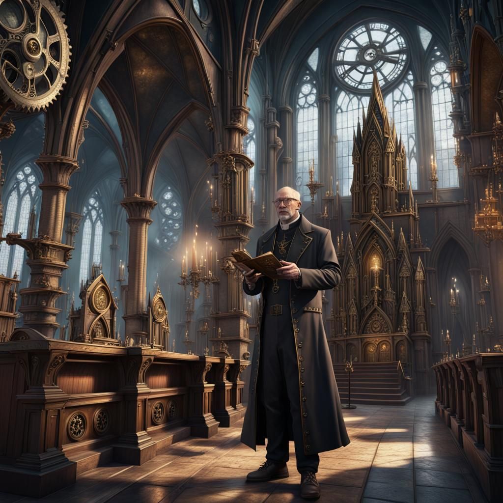 Gothic church and a steampunk priest - AI Generated Artwork - NightCafe ...
